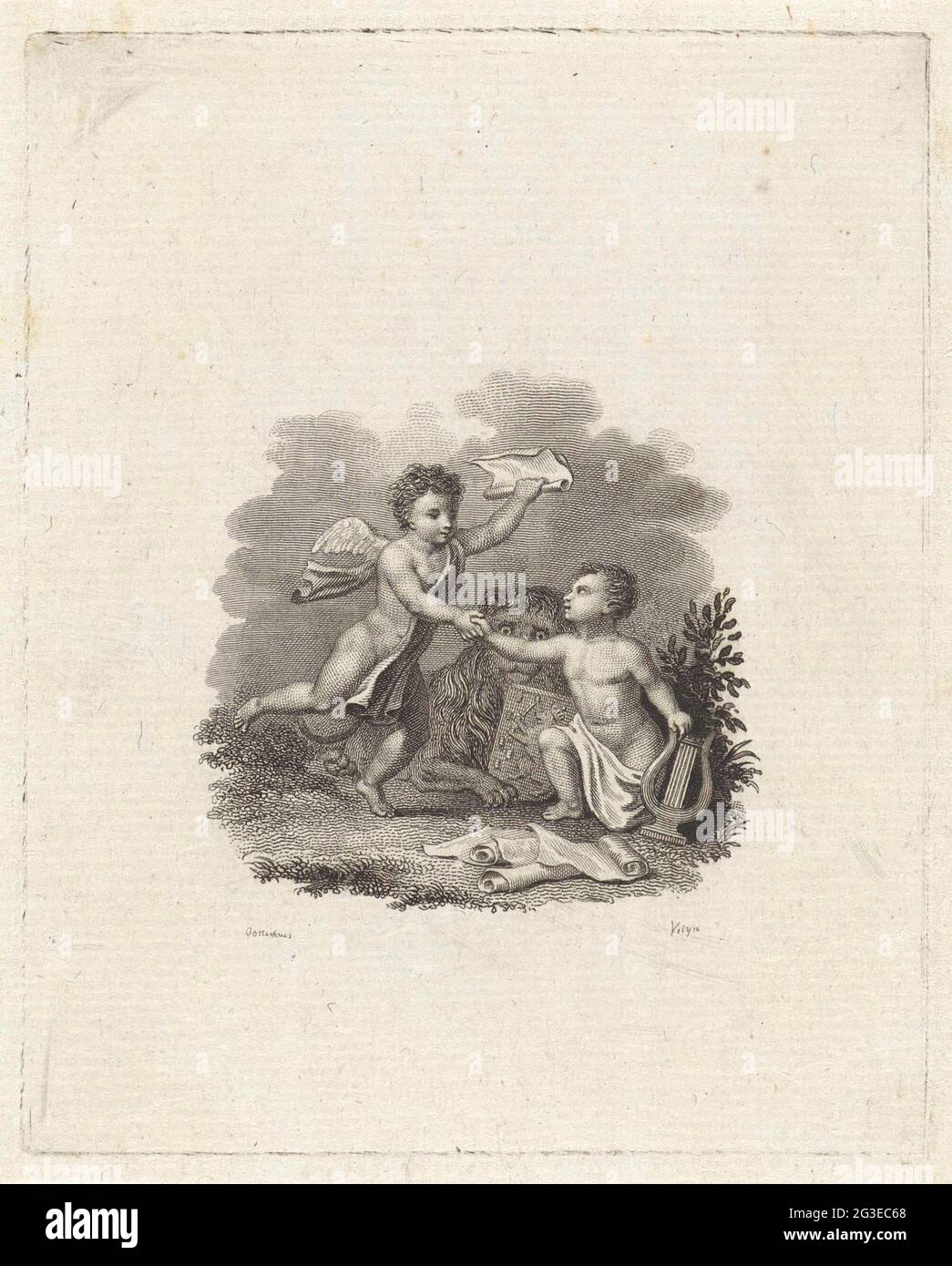Two putti at Hollandse Leeuw. A winged putto with a roll of paper gives ...