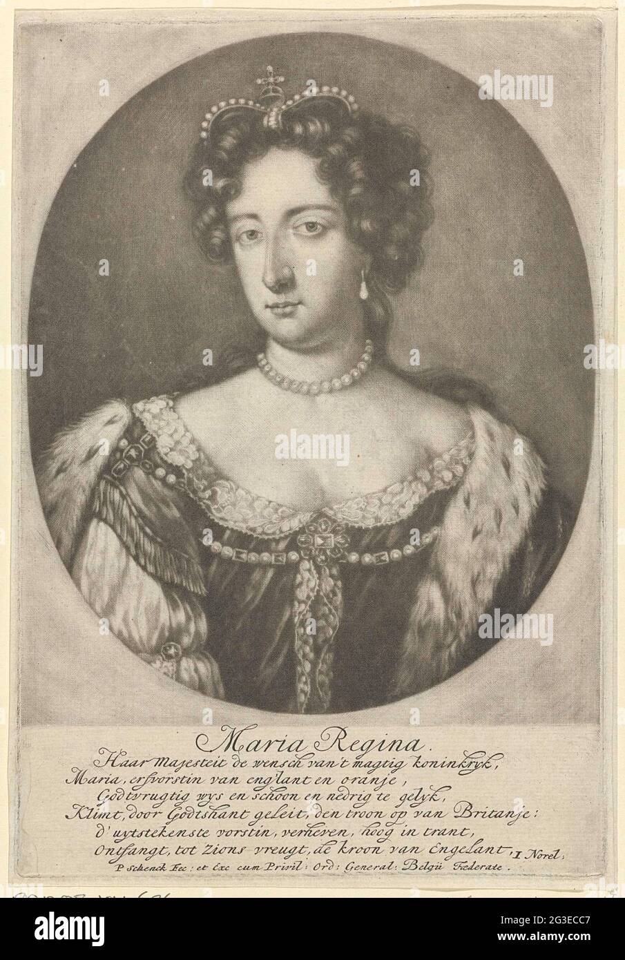 Portrait of Maria II Stuart. Portrait of Maria II with a crown in an ...