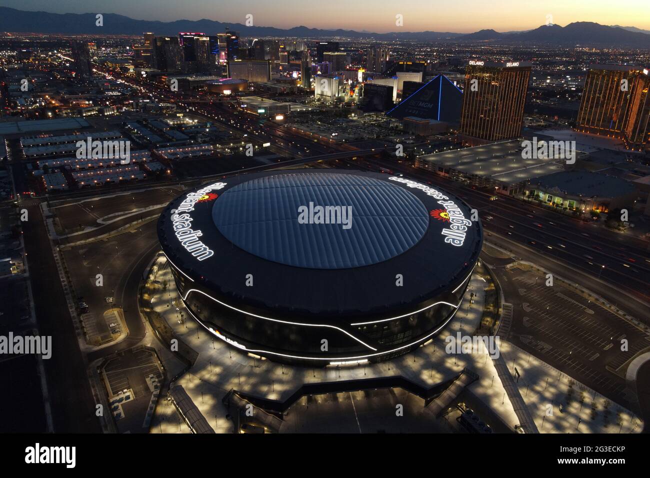 An aerial view of Allegiant Stadium, Monday, March 8, 2021, in Las ...