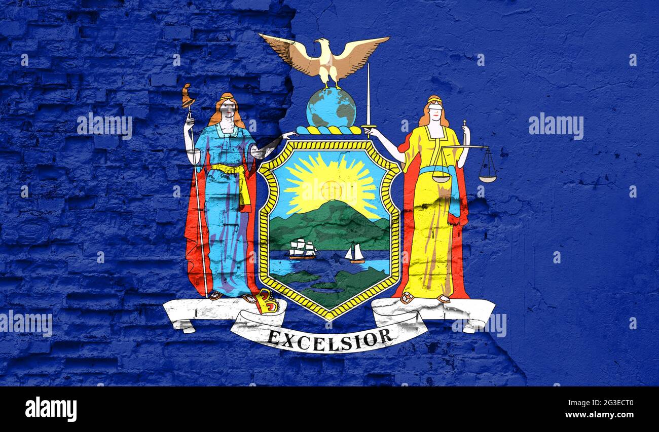 State of New York flag is painted onto an old brick wall Stock Photo ...