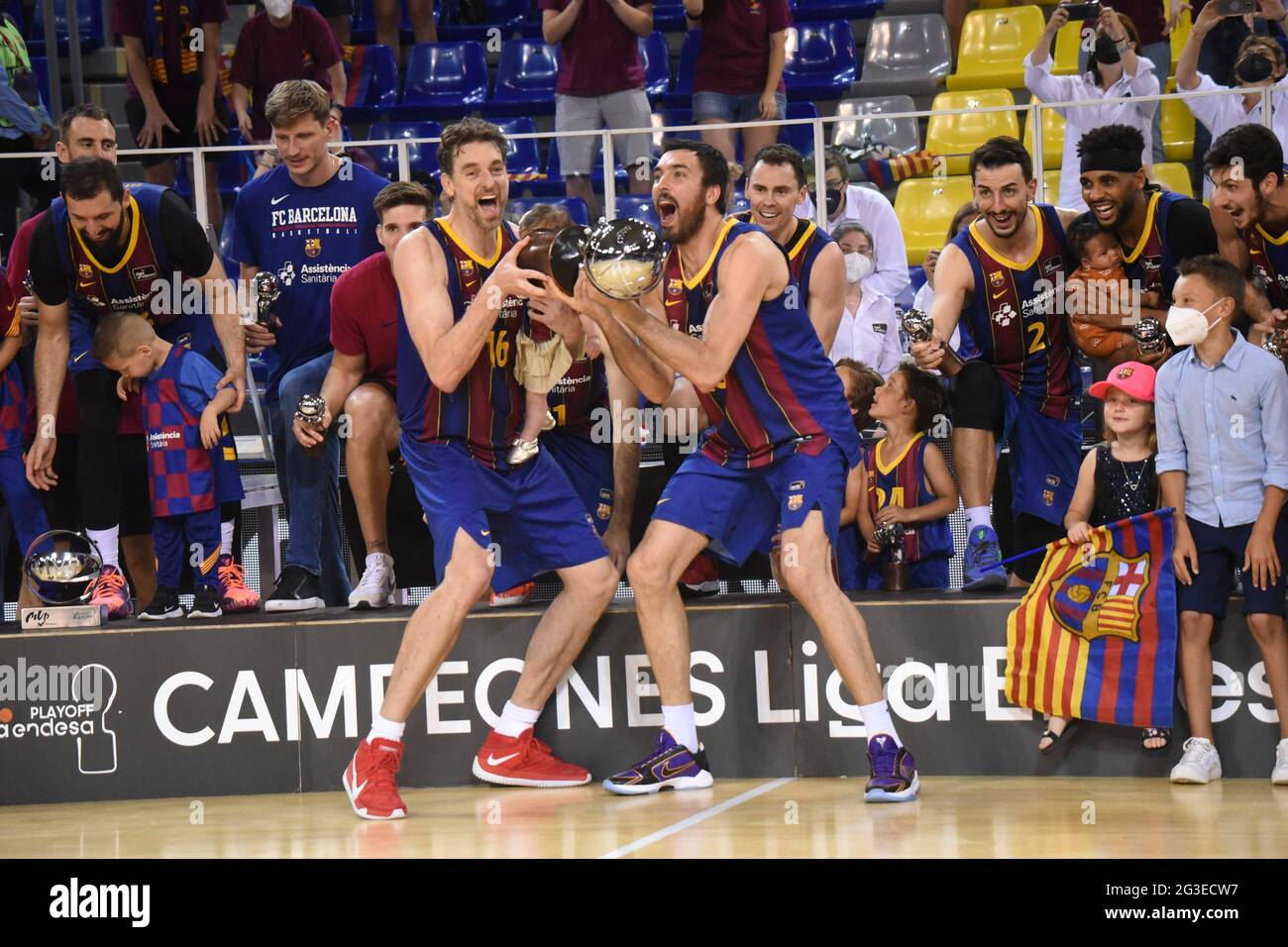 Barcelona, Spain. 15th June, 2021. The FC Barcelona players celebrate ...