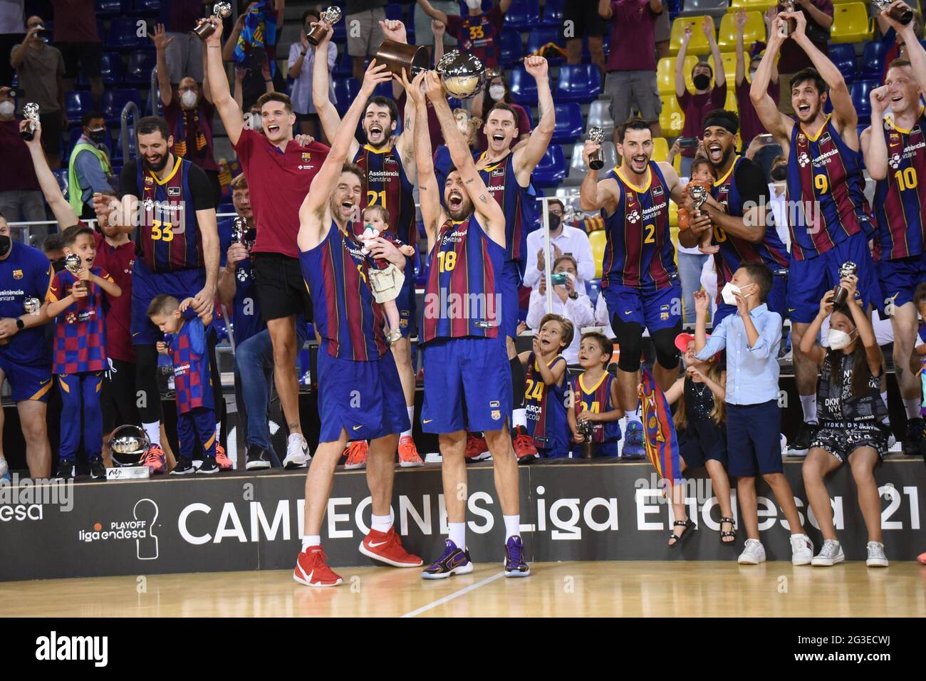 Barcelona, Spain. 15th June, 2021. The FC Barcelona players celebrate ...