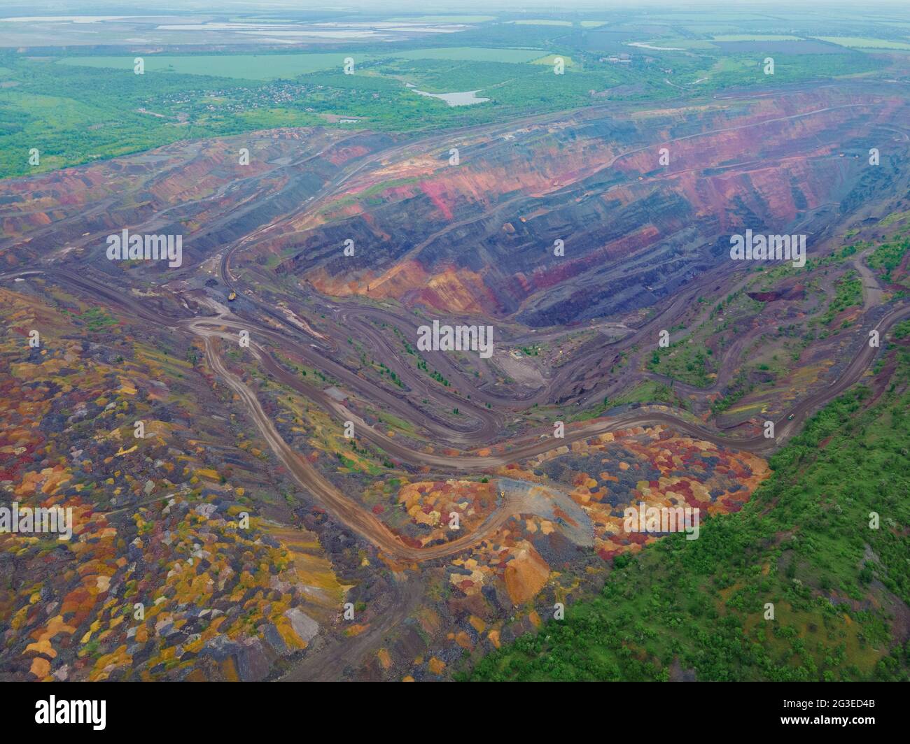 overhead top view of ore mine environment pollution Stock Photo - Alamy