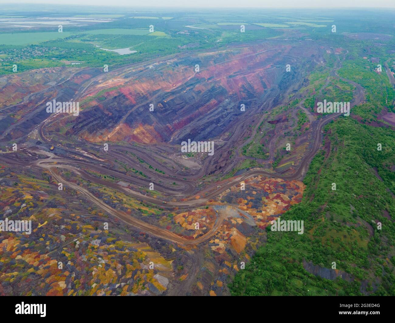 overhead top view of ore mine environment pollution Stock Photo - Alamy