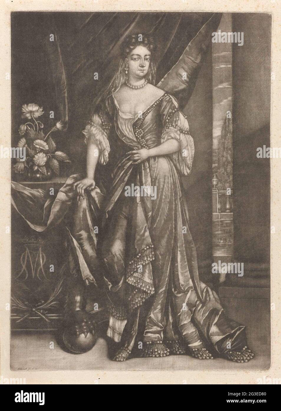 Portrait of Maria II Stuart. Portrait of Maria II. She stands next to a ...