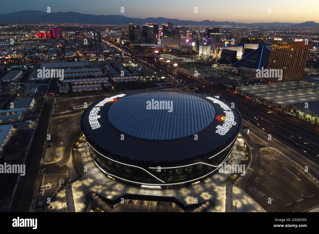 An aerial view of Allegiant Stadium, Monday, March 8, 2021, in Las ...