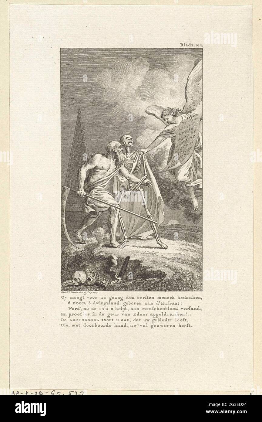 Allegory with father time, death and an angel Stock Photo - Alamy