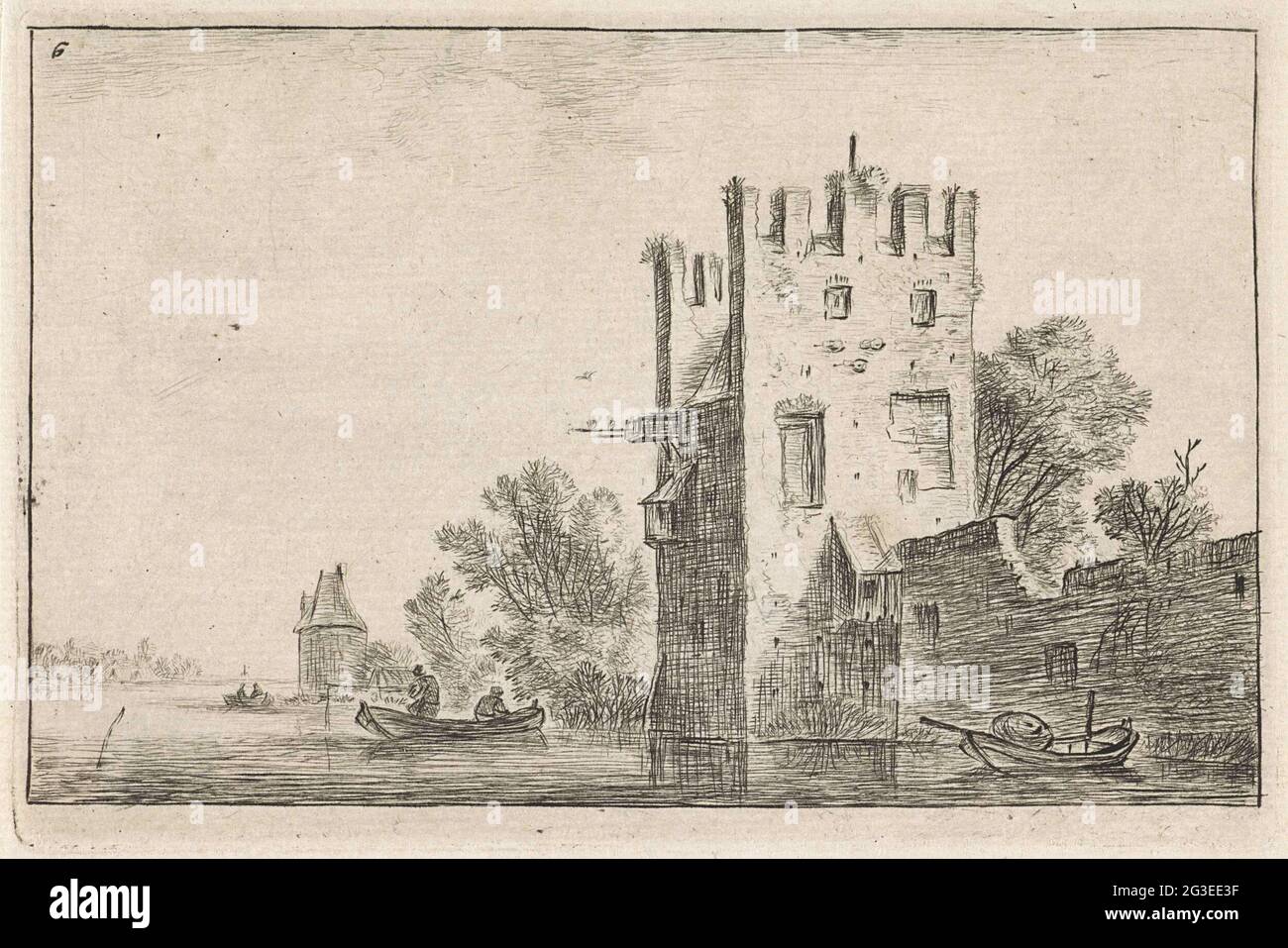 Square tower on the water; Landscapes with buildings. A square tower ...