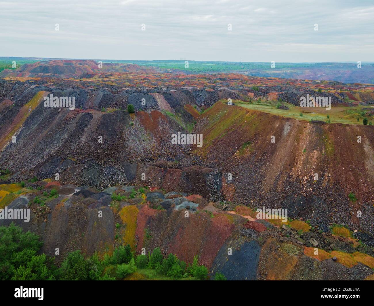 overhead top view of ore mine environment pollution Stock Photo - Alamy