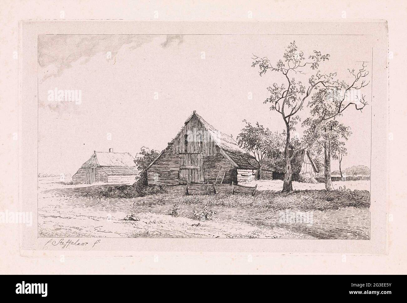 Wooden farms; Third suite. Landscape with three wooden farms and on the ...
