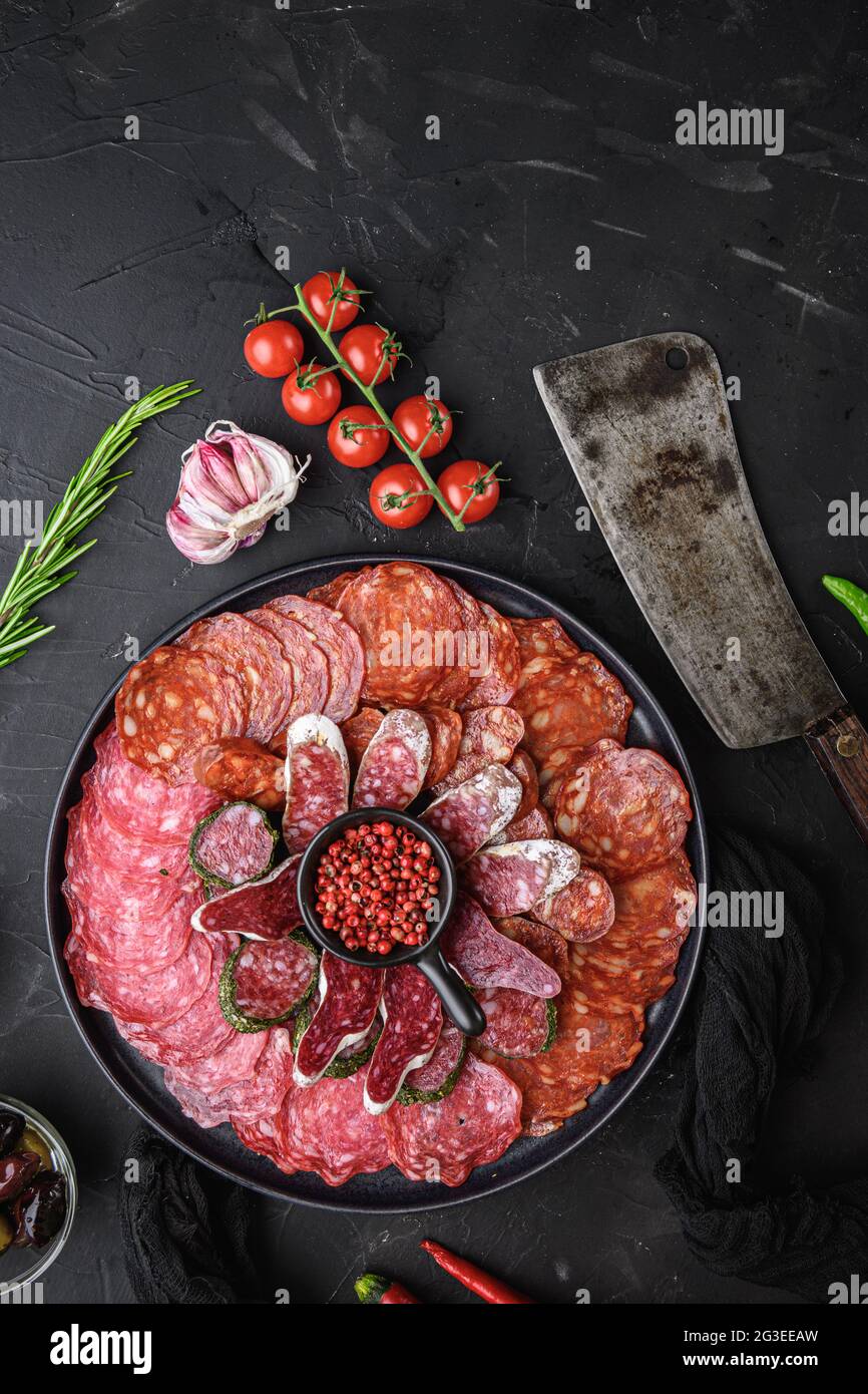 Spanish cold meat plate, chorizo, fuet, lomo,longaniza and salchichon ...