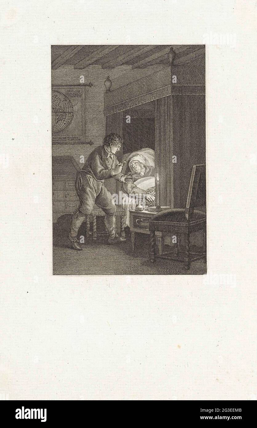 Man shows a key to an old man lying in bed Stock Photo - Alamy