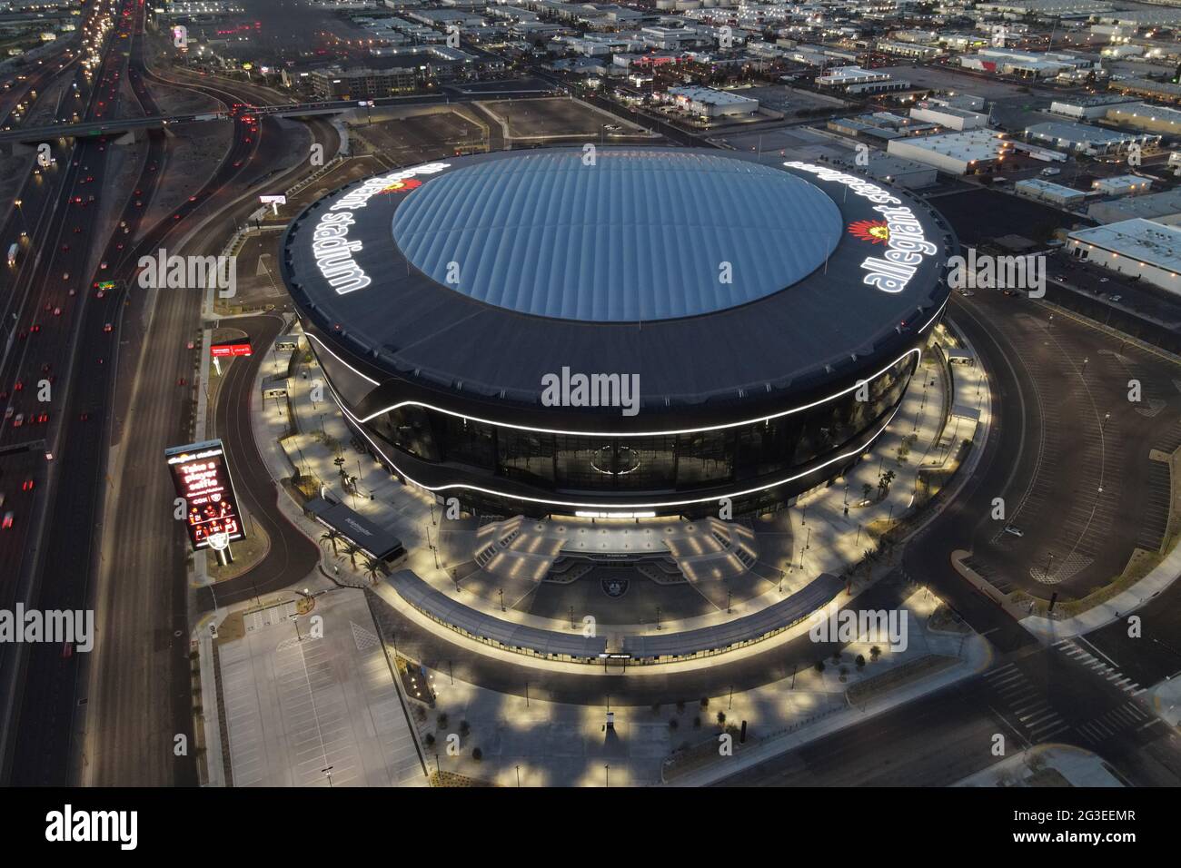An aerial view of Allegiant Stadium, Monday, March 8, 2021, in Las ...
