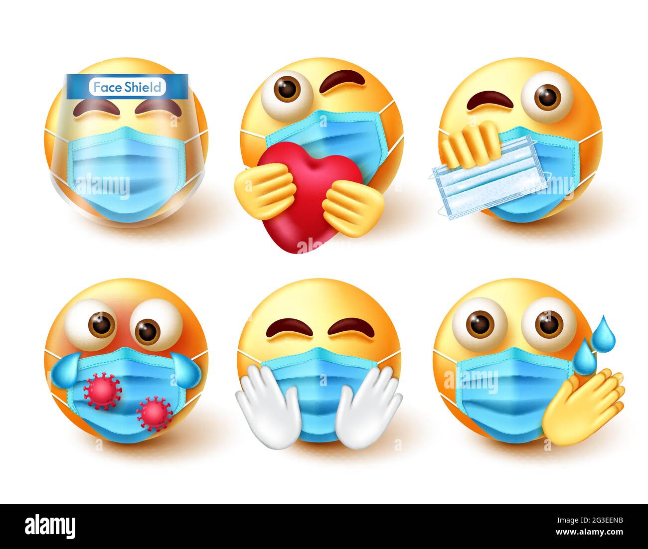 Emoji covid-19 vector set. Emojis character in 3d with new normal ...