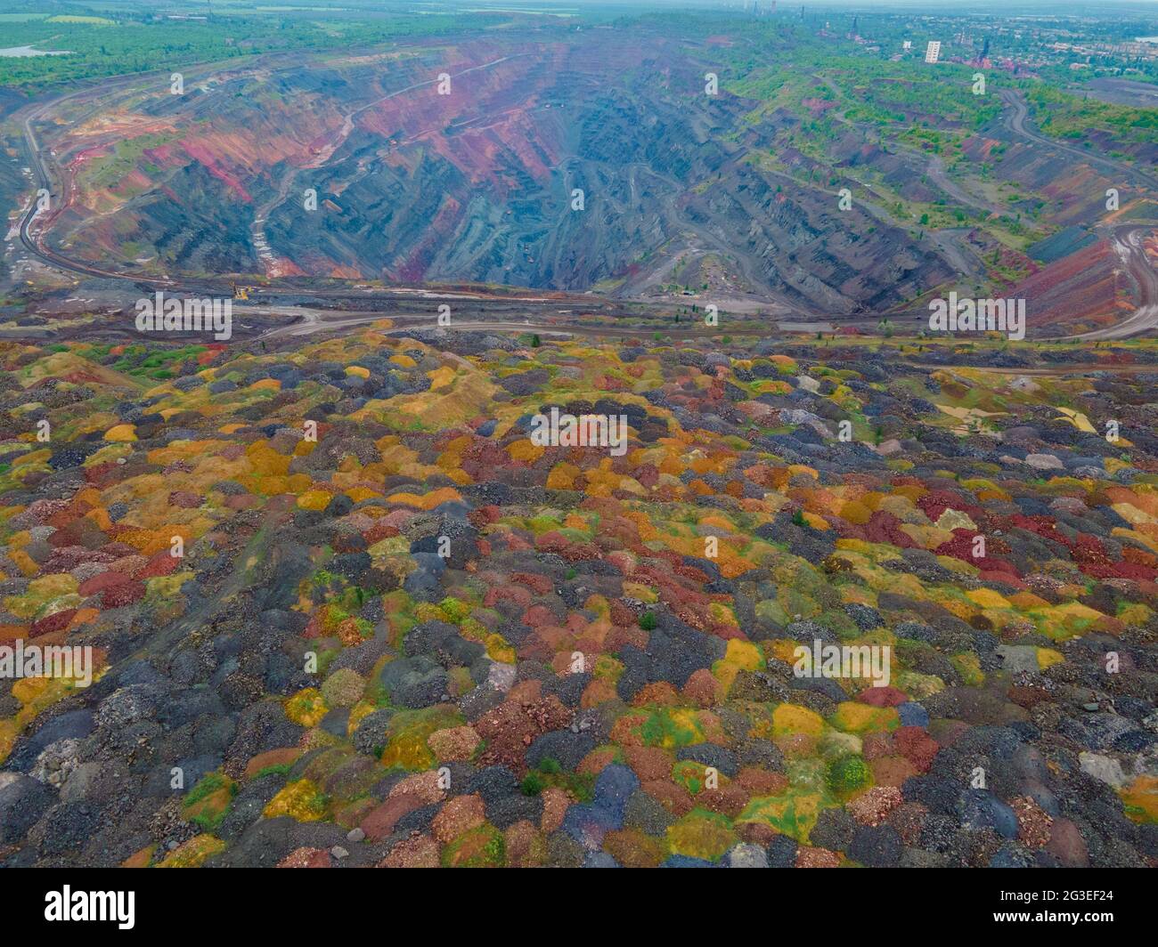 overhead top view of ore mine environment pollution Stock Photo - Alamy