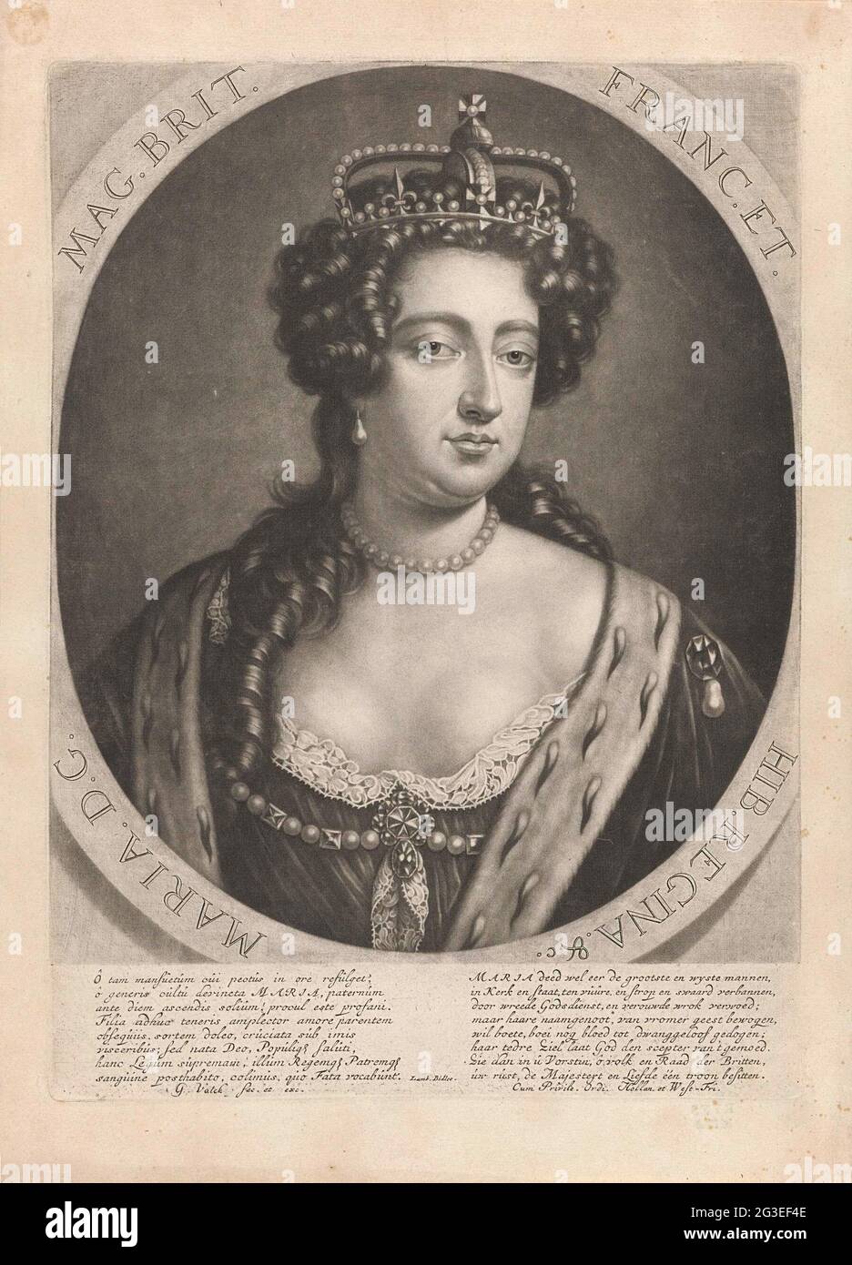 Portrait of Maria II Stuart. Portrait of Maria II with a crown in an ...