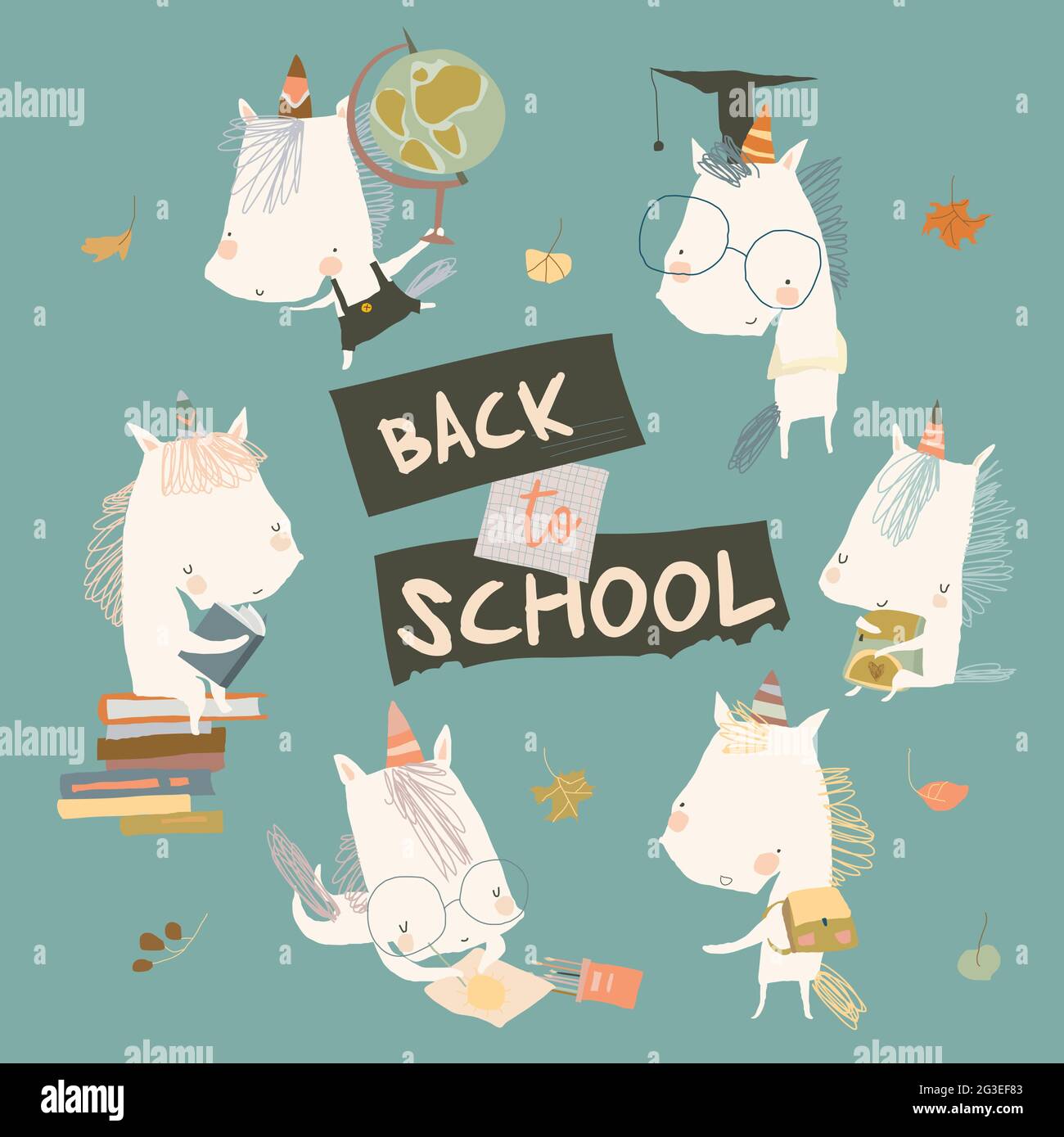 Happy Cartoon Unicorns going Back to School Stock Vector Image & Art ...
