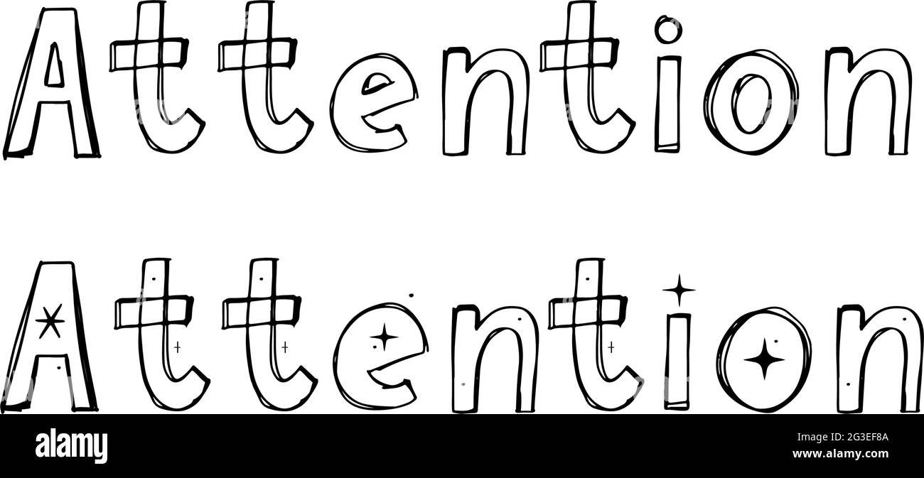 Attention Hand written Typography Black script text lettering and ...