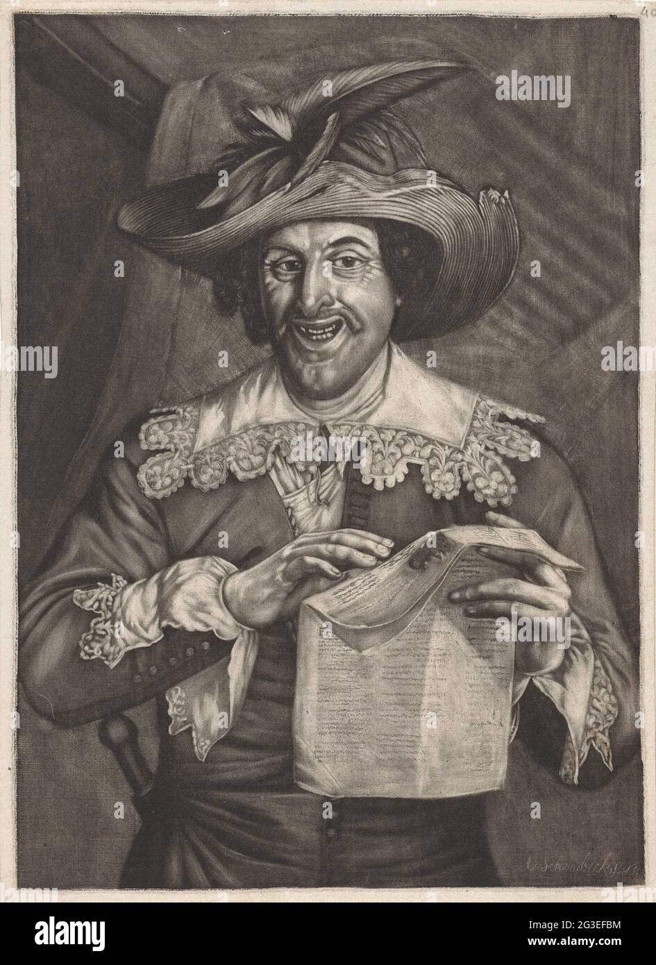 Man with a letter. A man, with a feathered hat, reads a letter Stock ...