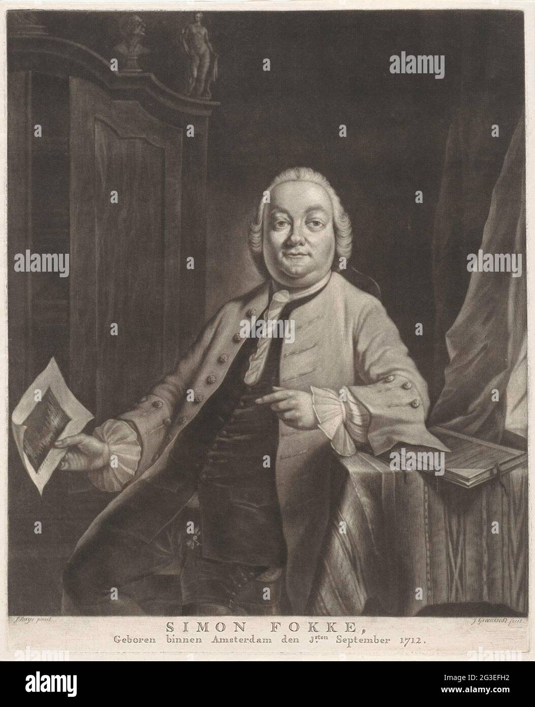 Portrait of Simon Fokke with Gerrit Hagedooren House Training In His ...