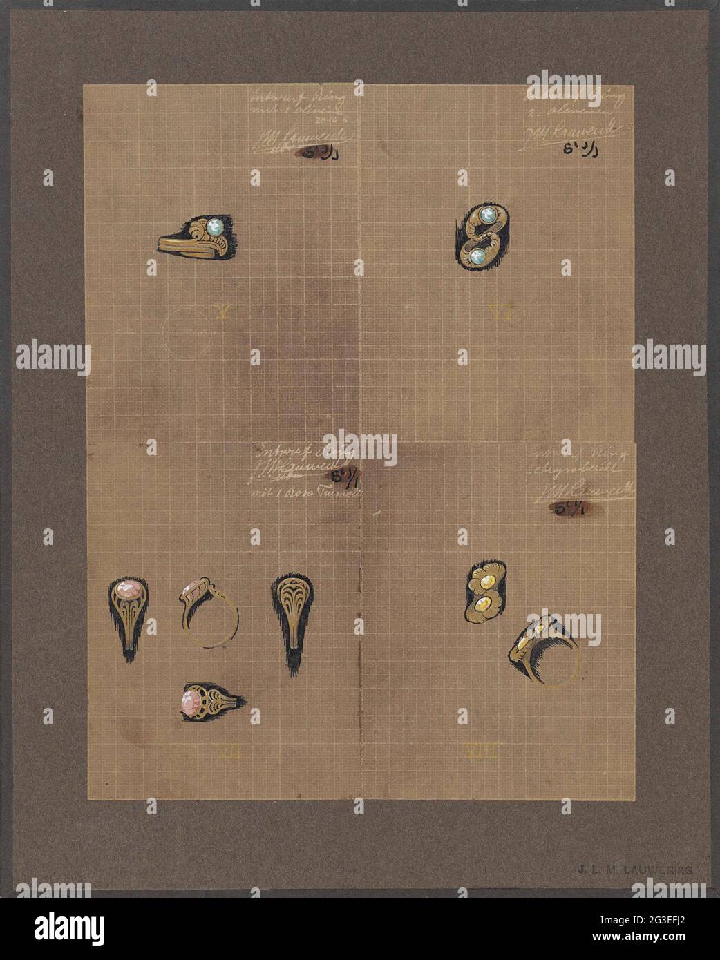 Colored blueprints of ring designs. Designs for jewelry Stock Photo - Alamy