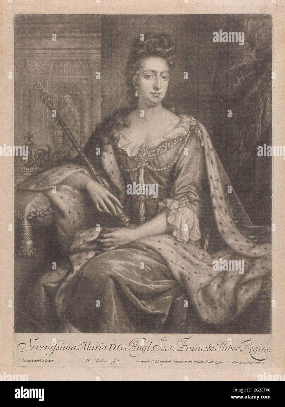 Portrait of Maria II Stuart. Portrait of Maria II. A scepter in her ...