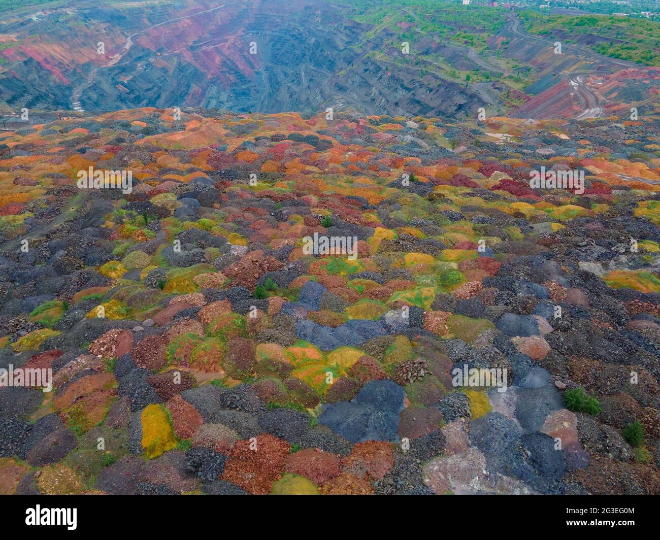 overhead top view of ore mine environment pollution Stock Photo - Alamy