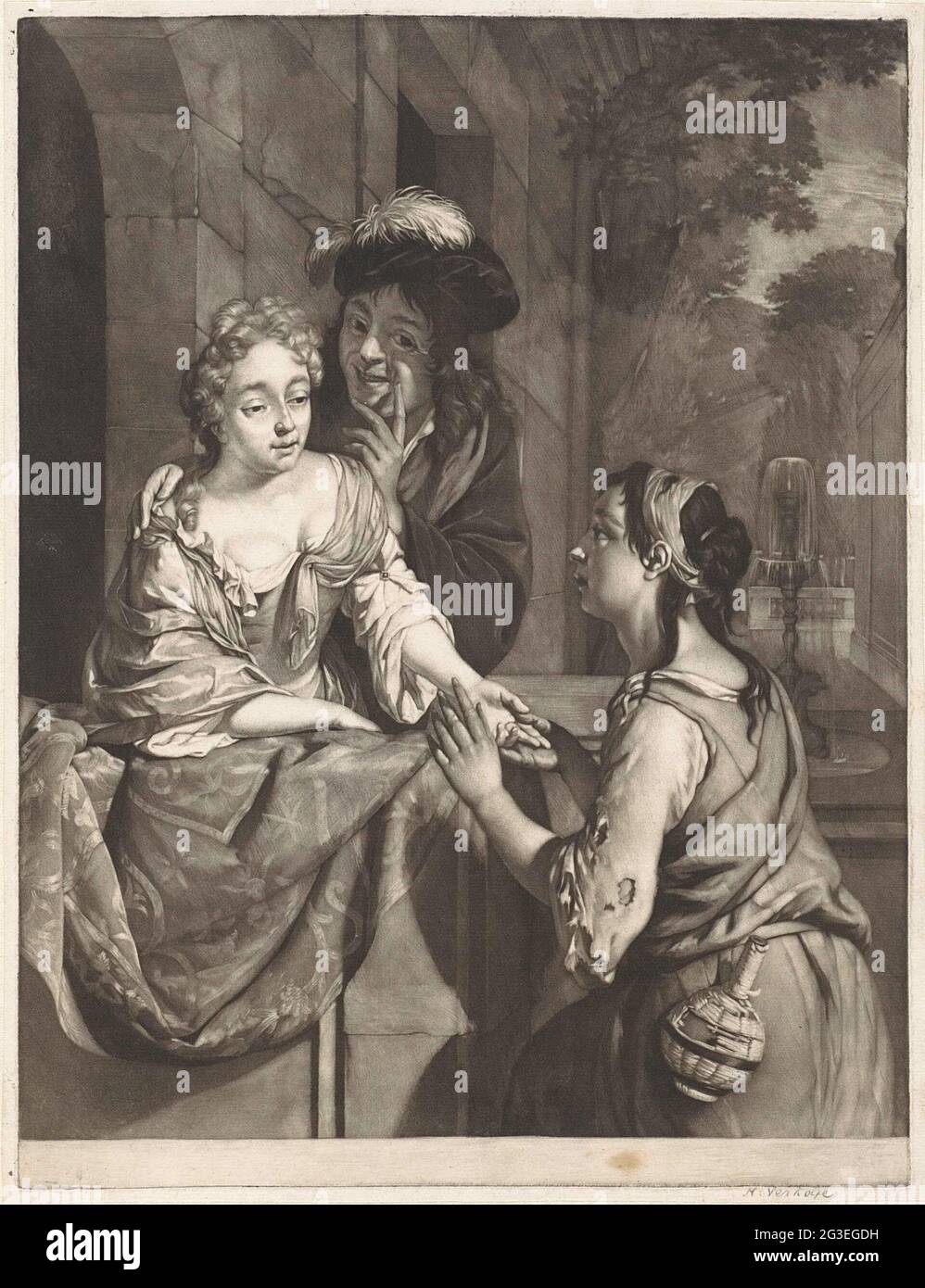 Fortune teller. For the entrance to a house, a fortune teller reads the ...
