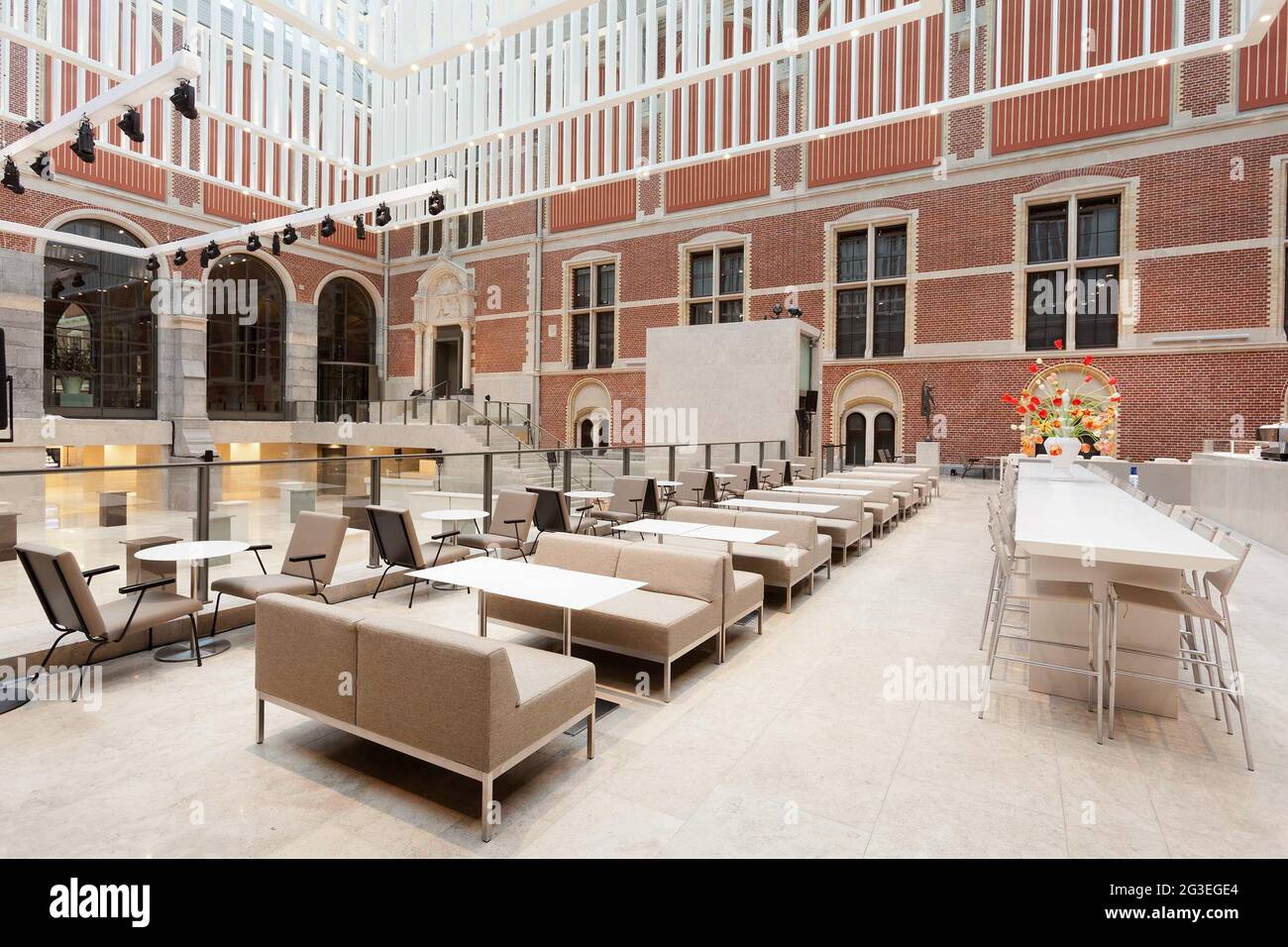 The cafe in the eastern atrium. Overview of the café just before the ...