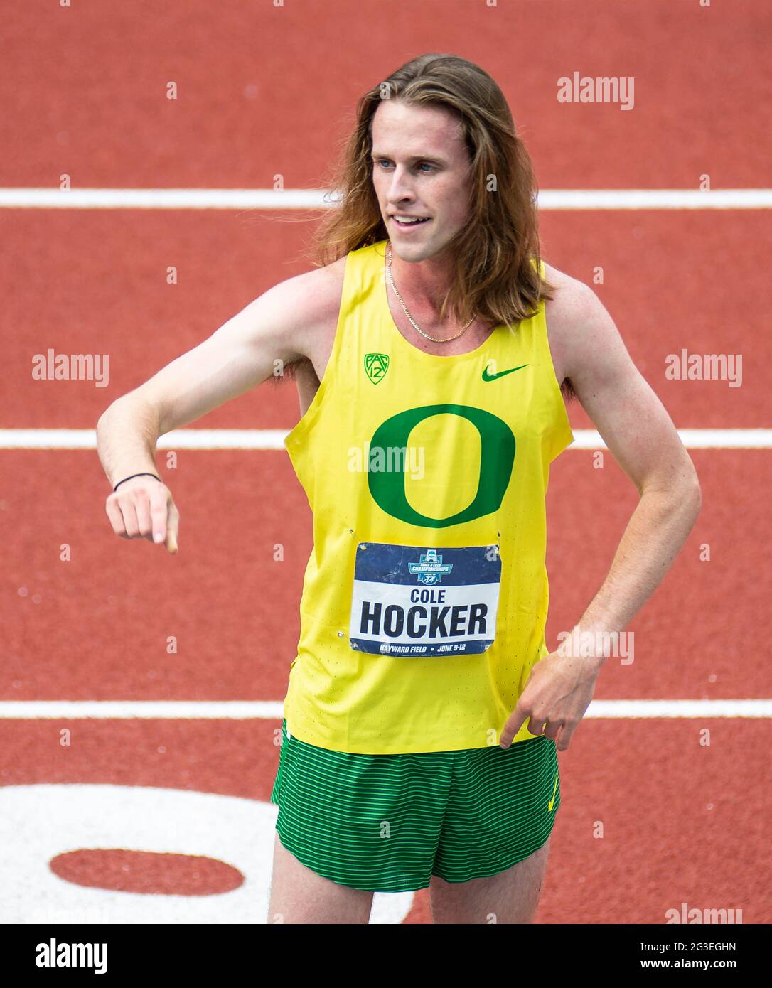 Eugene, OR U.S. 11th June, 2021. A. Oregon Cole Hocker wins the 1500m ...