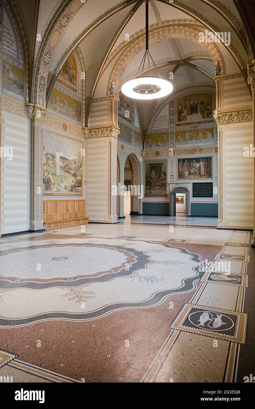 Front hall with western and southern wall and mosaic floor; Front hall ...