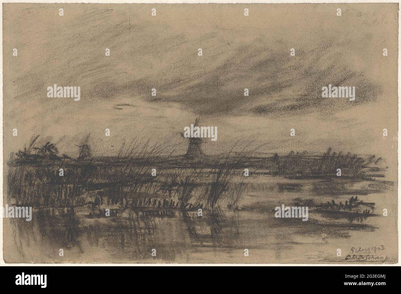 River landscape with two mills Stock Photo - Alamy