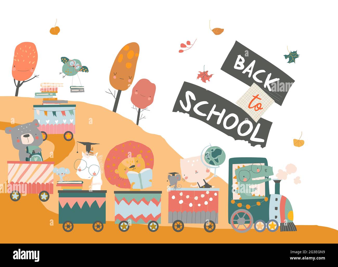 Happy Cartoon Animals traveling to the School by Train Stock Vector ...
