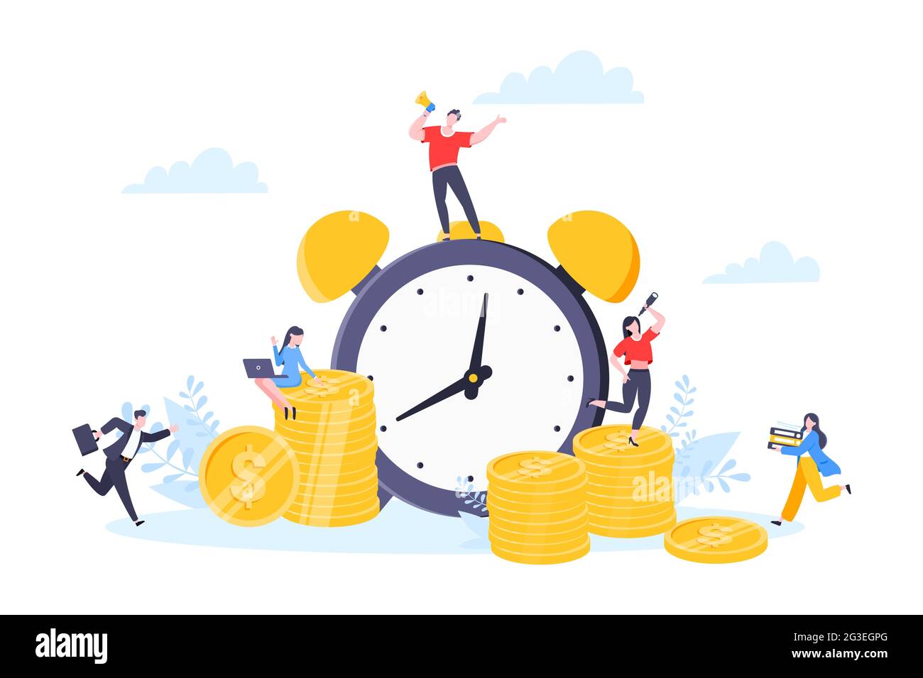 Time is money or save time business concept flat style vector ...