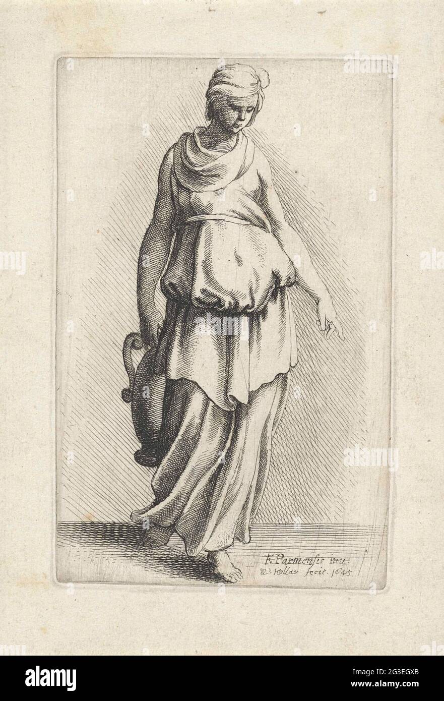 Standing woman in classic robe with vase Stock Photo - Alamy