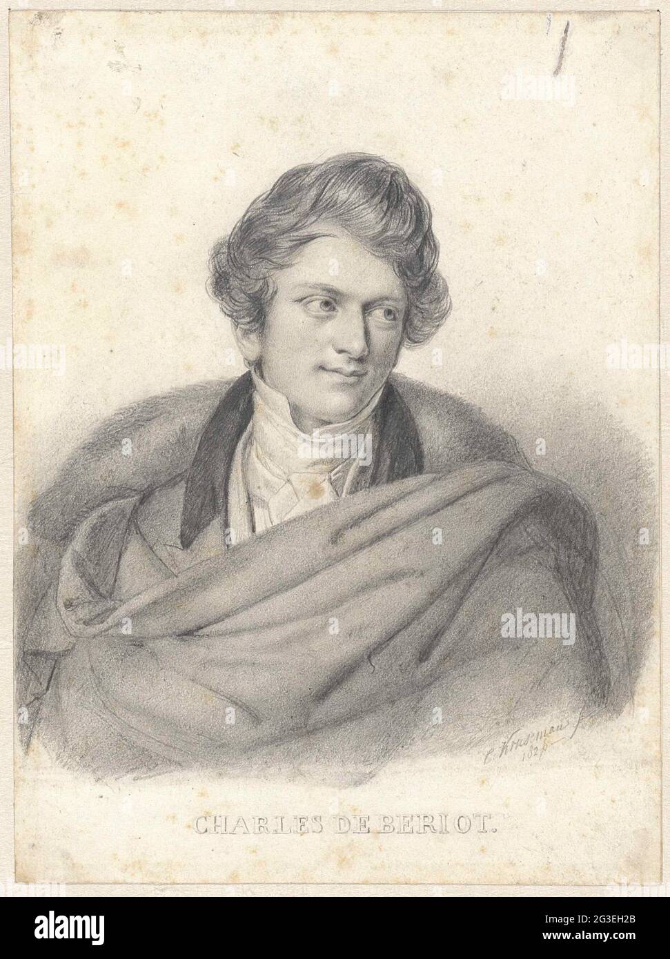 Portrait of the violinist Charles de Beriot. Design for a print Stock ...