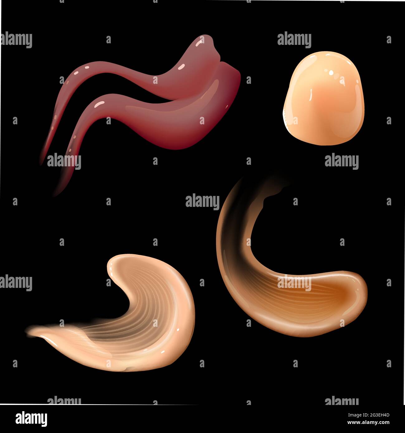 Set of realistic cosmetic cream smears. Skin toner of different body ...