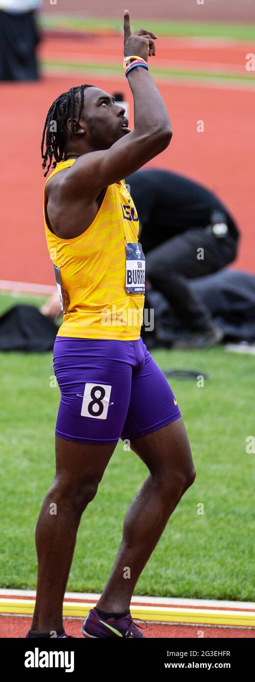 Eugene, OR U.S. 11th June, 2021. A. LSU Sean Burrell wins the 400mh ...