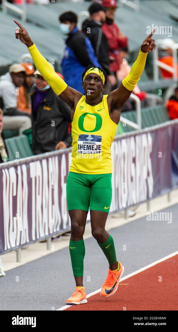 Eugene, OR U.S. 11th June, 2021. A. Oregon Emmanuel Ihemeje wins the ...