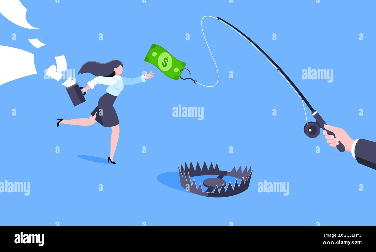 Fishing money chase business concept with businesswoman running after ...