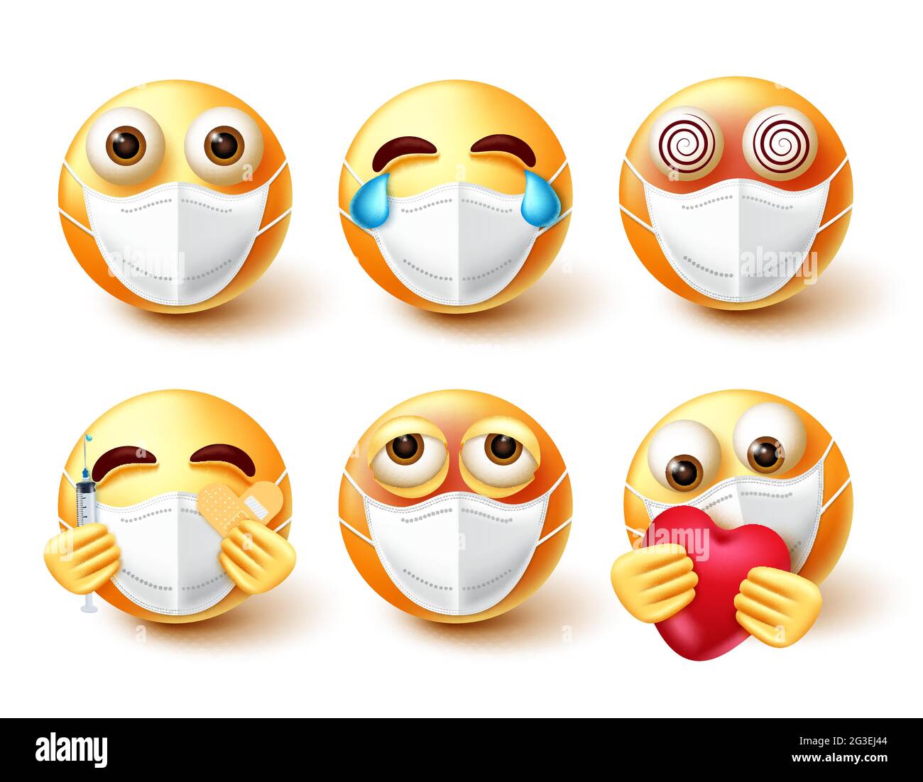 Emoji covid-19 vector set. Emoticons 3d characters in face mask with ...