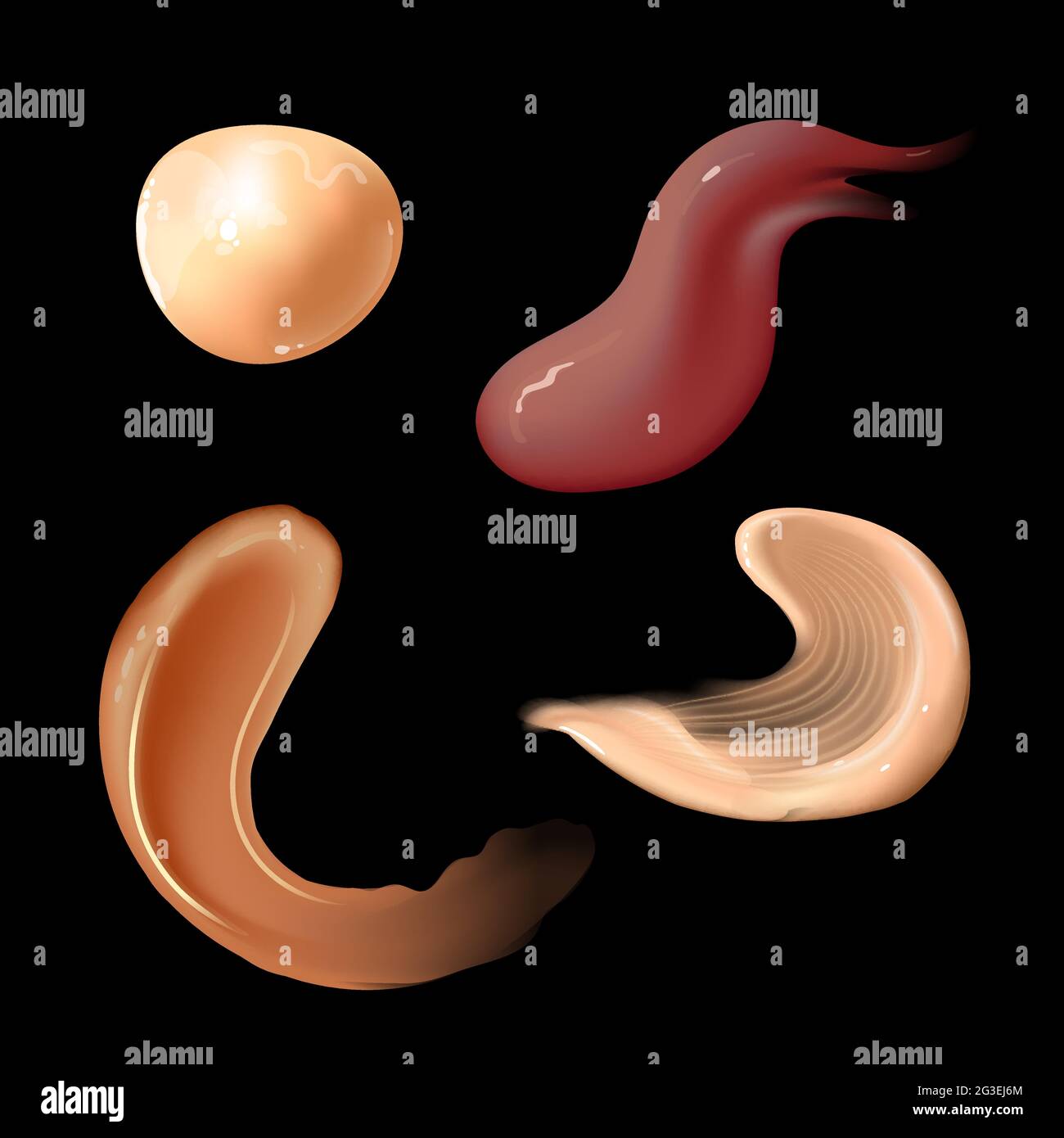 Set of realistic cosmetic cream smears. Skin toner of different body ...