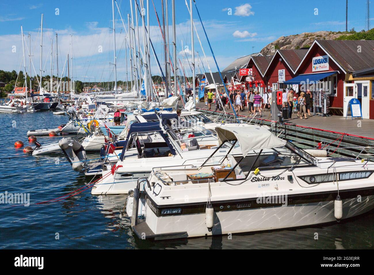 Boats in a marina in the coastal village, Grebbestad in Sweden Stock ...