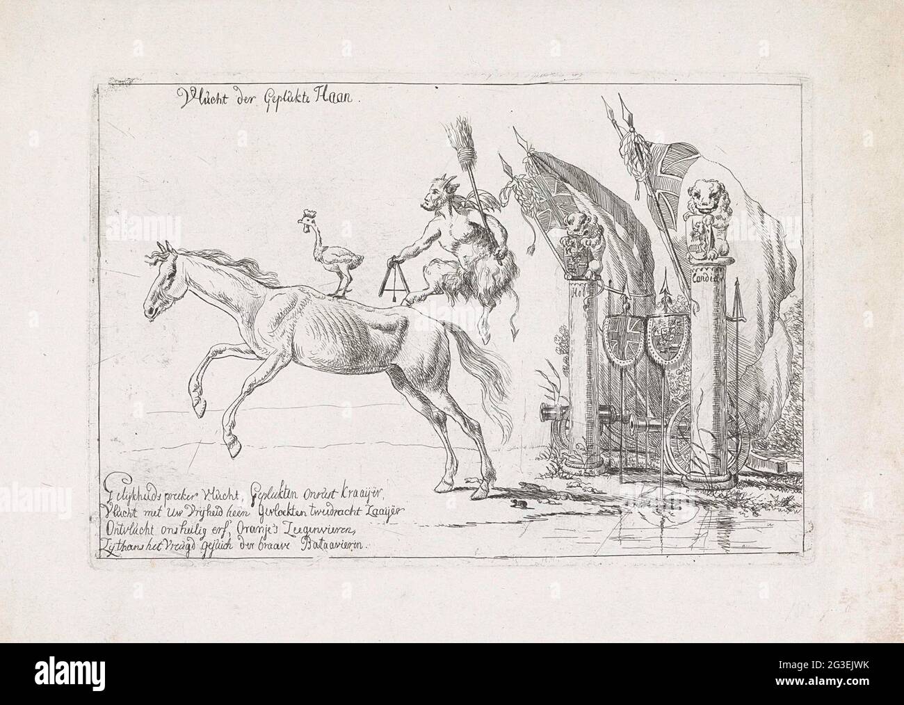 Cartoon at the fall of the French administration, 1813; Flight of ...