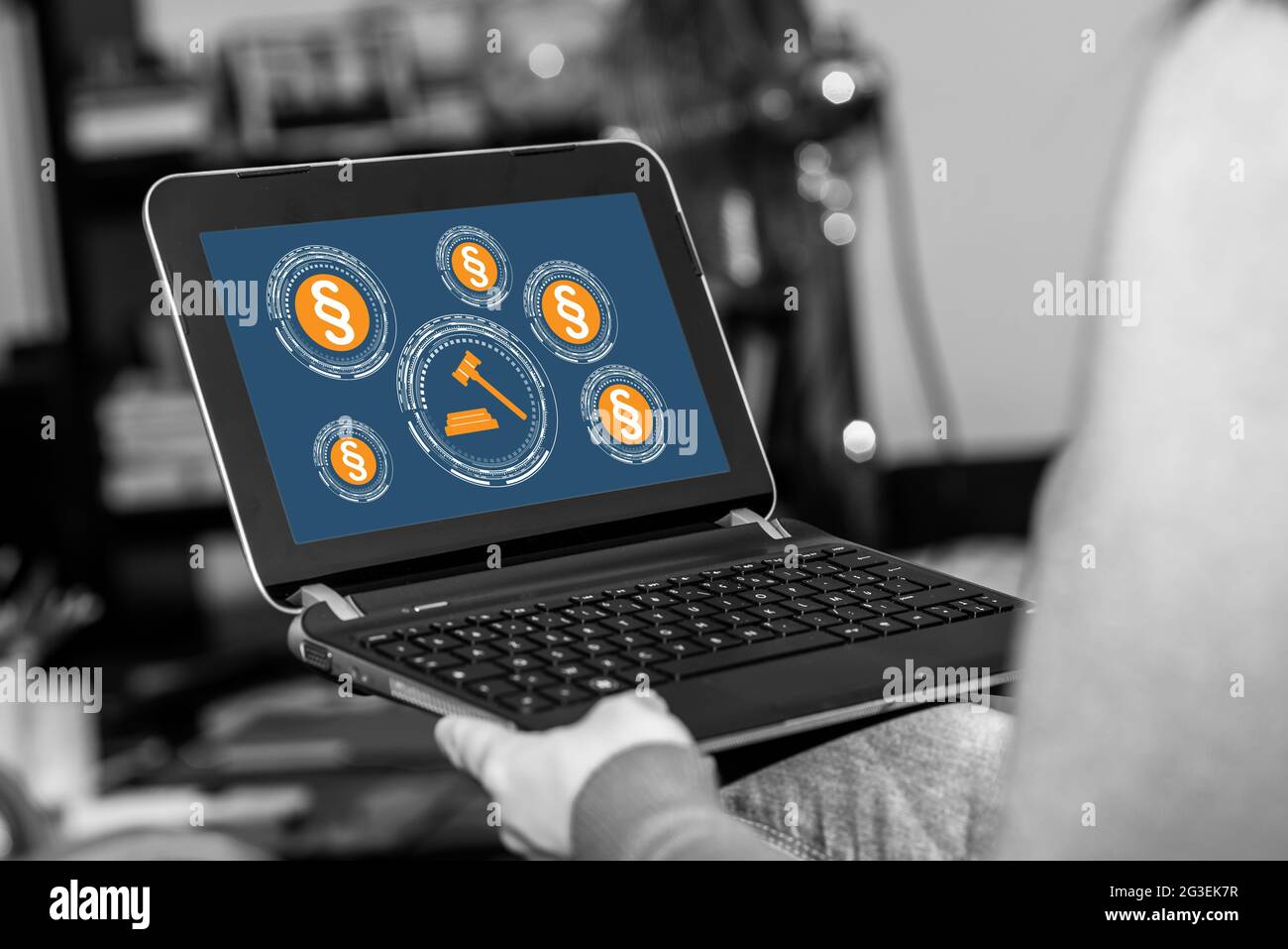 Tablet screen displaying a justice concept Stock Photo - Alamy