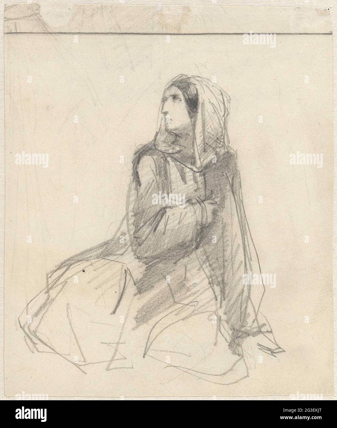 Sketch of a woman, with a cloth over the head Stock Photo - Alamy