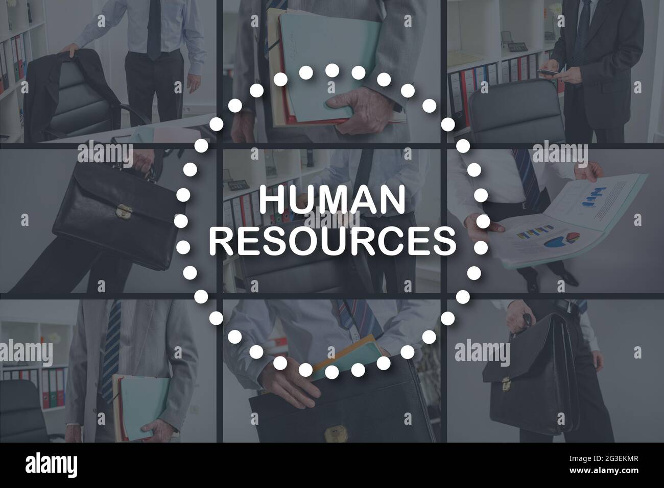 Human resources concept illustrated by pictures on background Stock ...