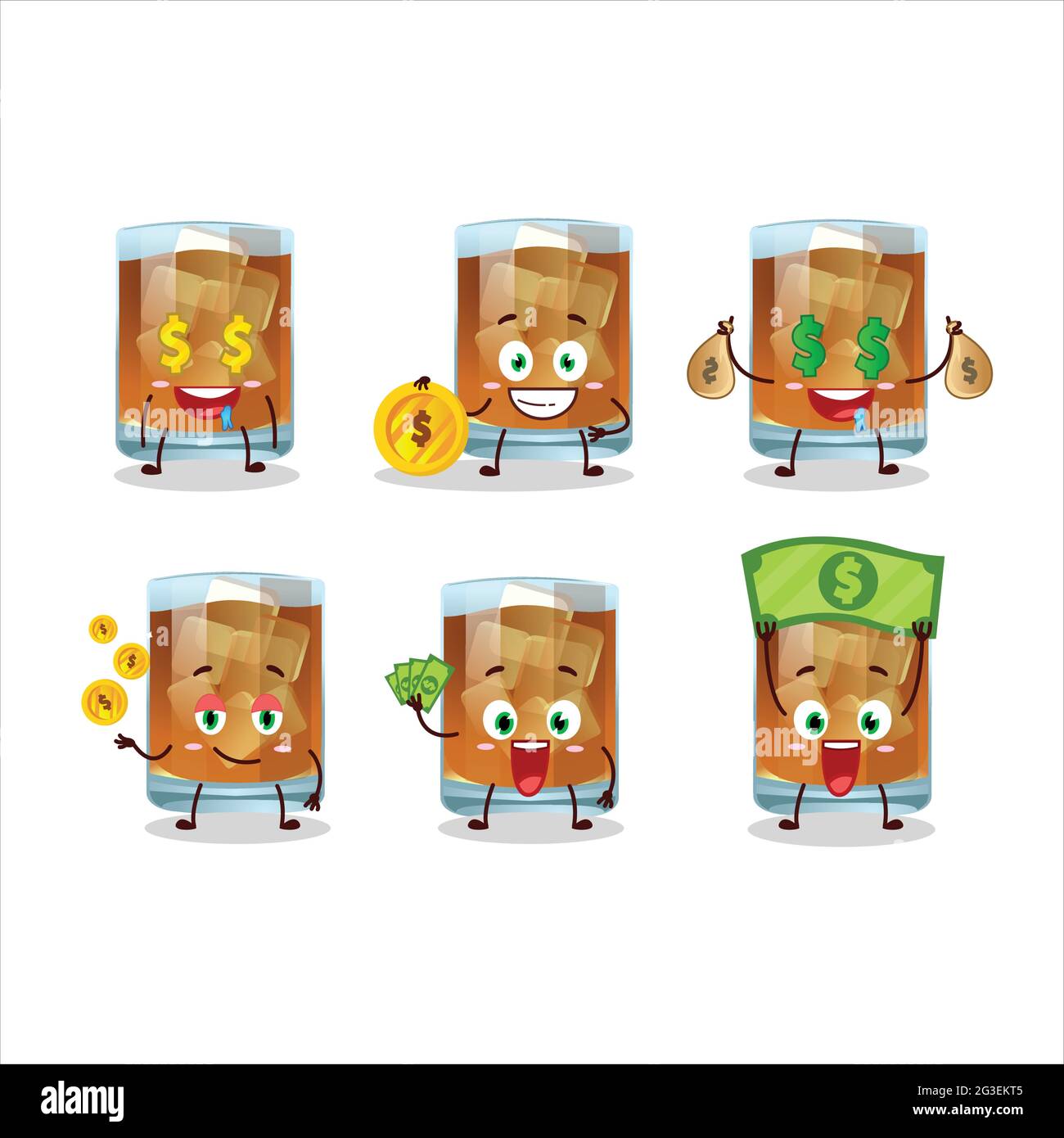 Whiskey cartoon character with cute emoticon bring money. Vector ...