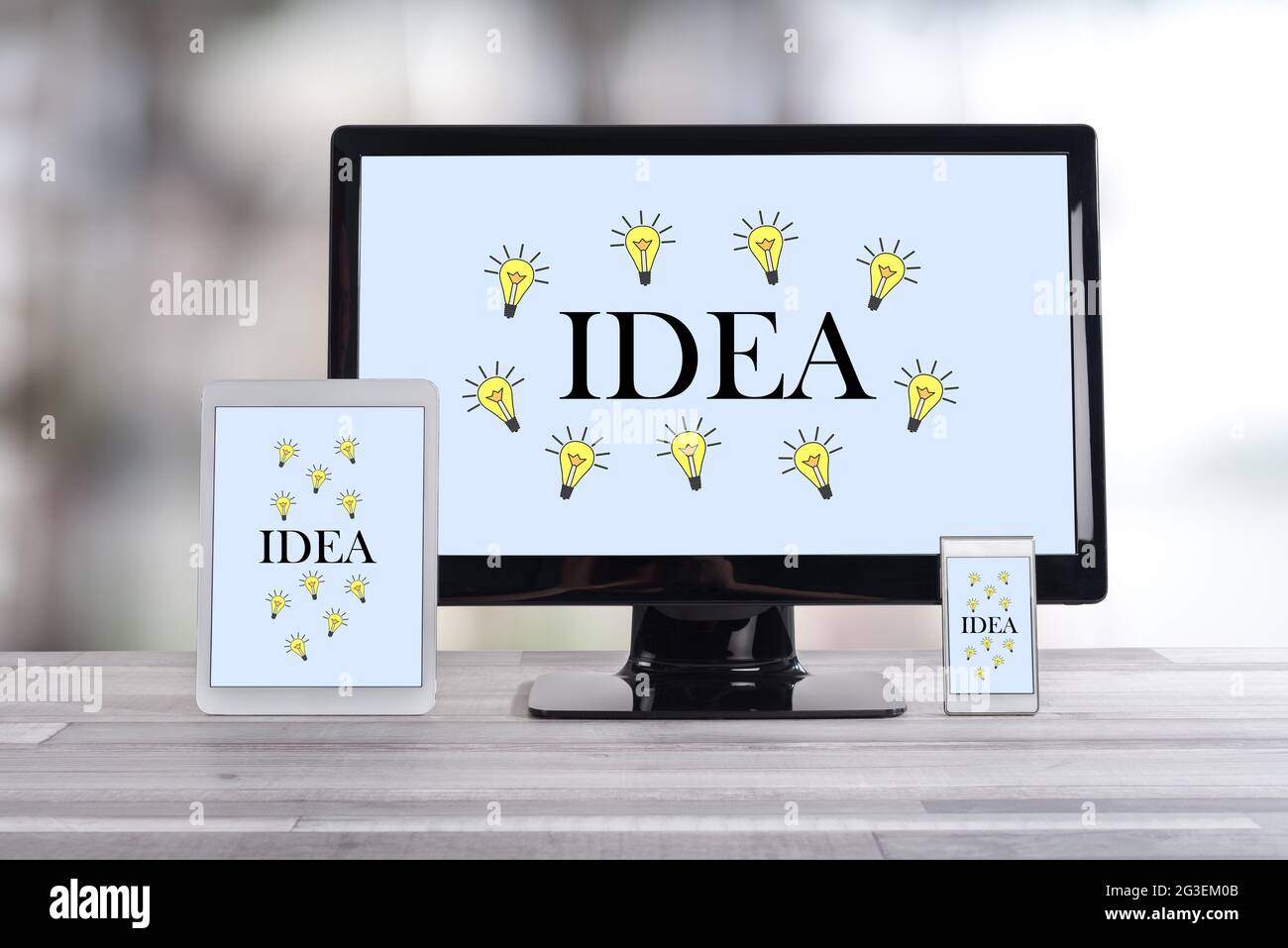 Idea concept shown on different information technology devices Stock ...