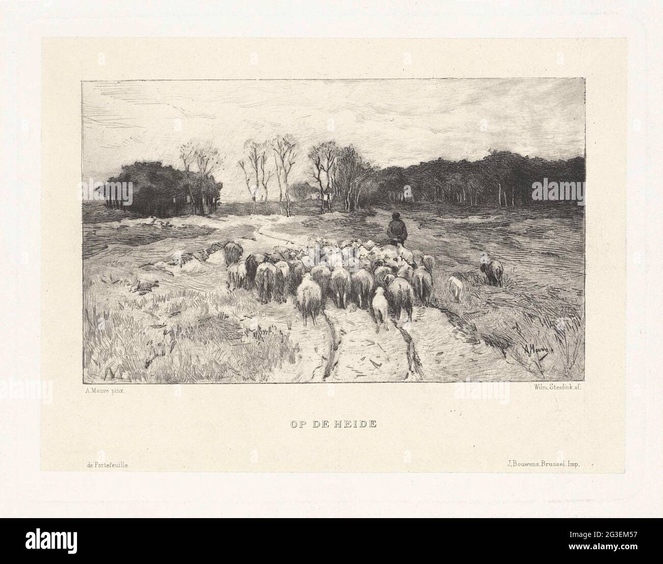 Shepherd with herd on the heath; On the heath Stock Photo - Alamy